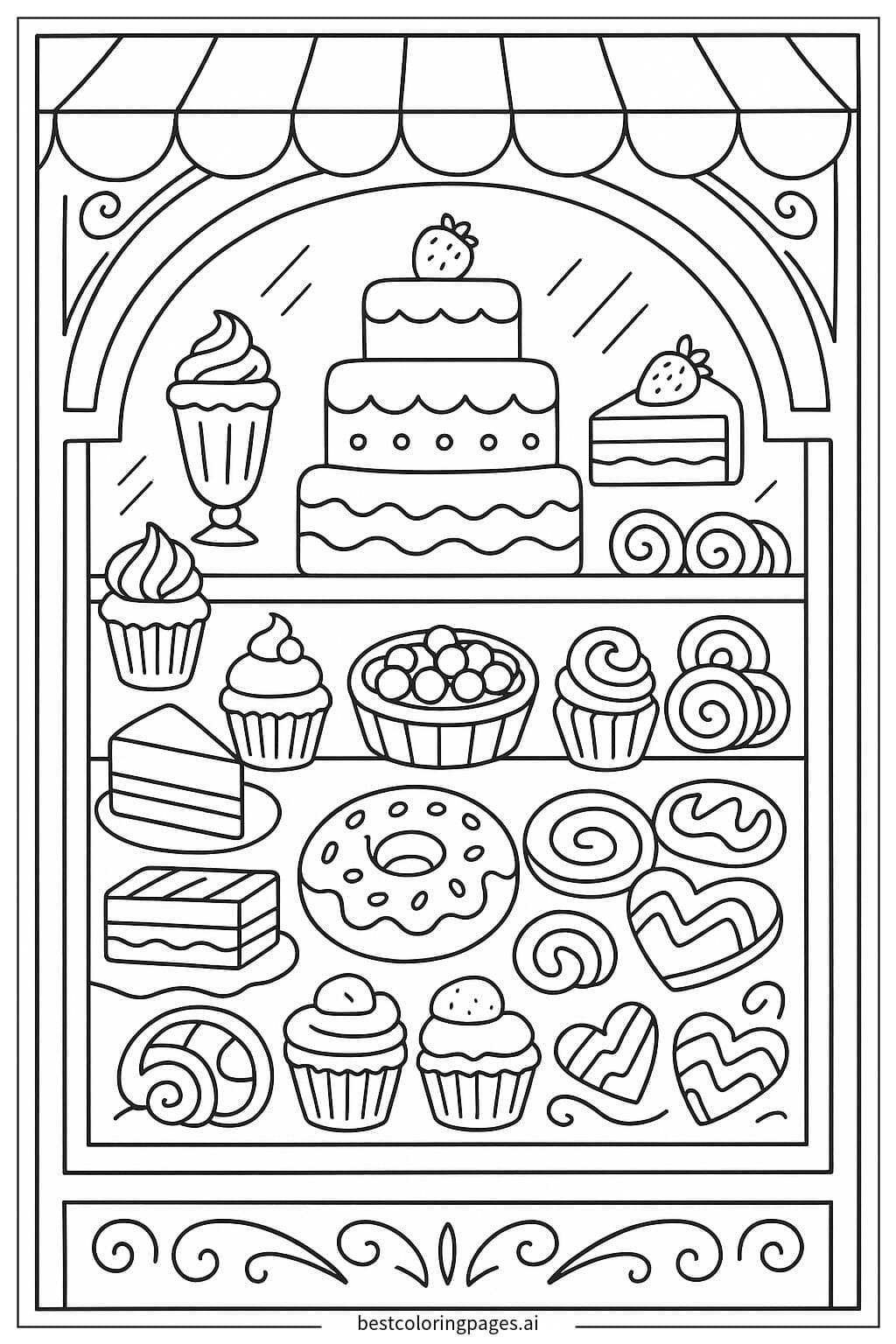 Bakery Display Window Coloring Page - Free Printable | BestColoringPages AI