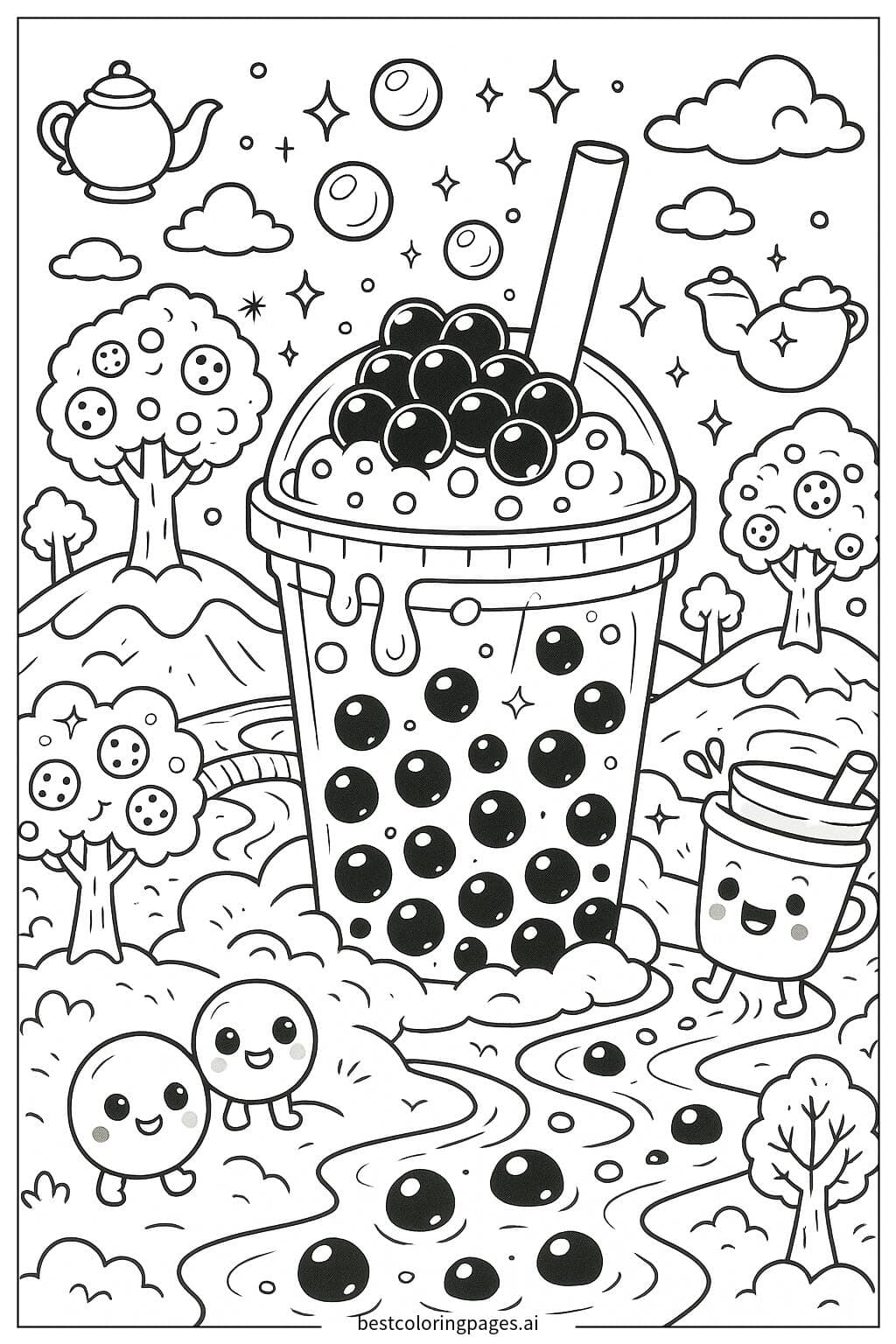 coloring pages for kids bubble tea
