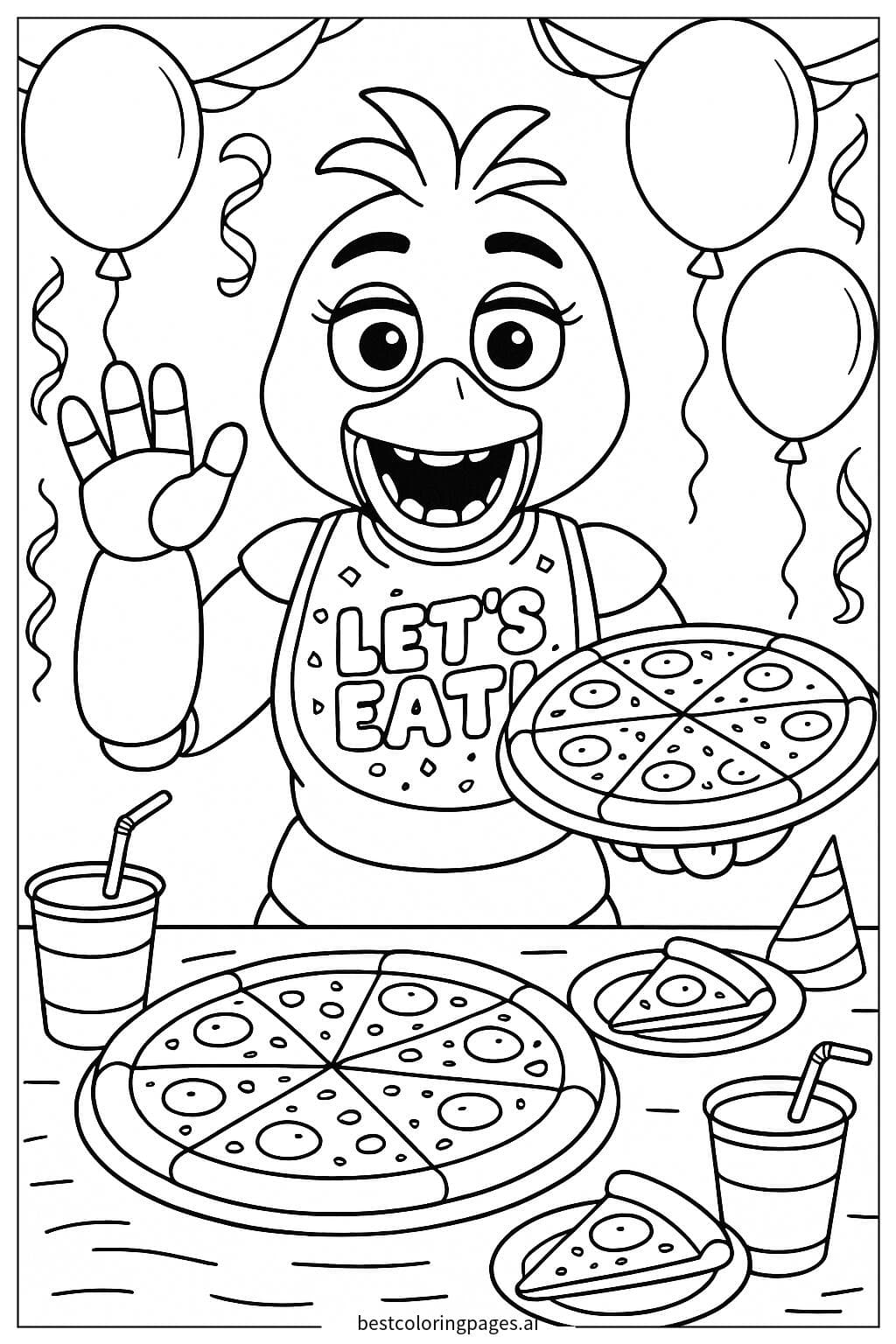 Chica Hosting a Pizza Party Coloring Page - Free Printable ...