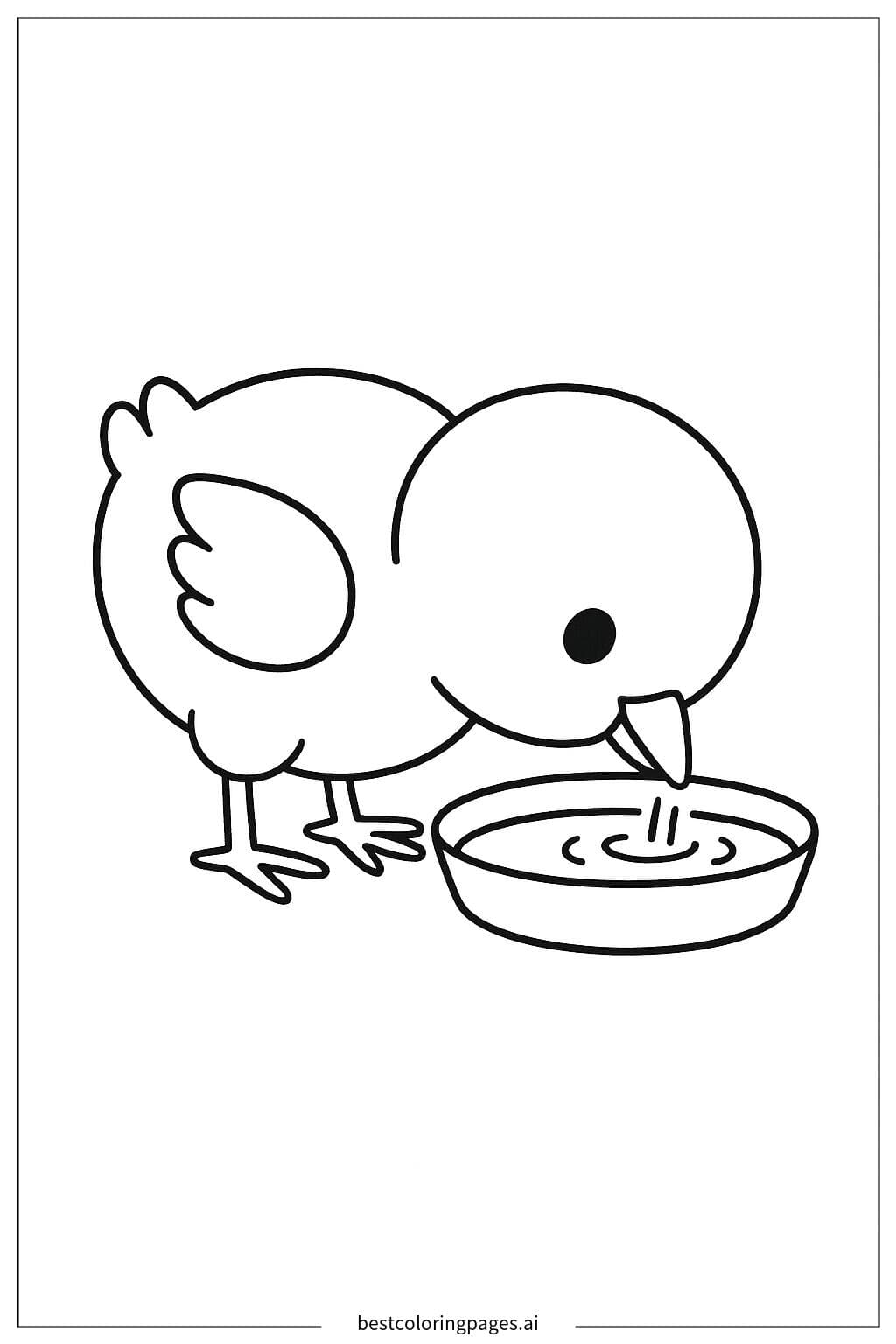 Chick Drinking Water Coloring Page - Free Printable | BestColoringPages AI