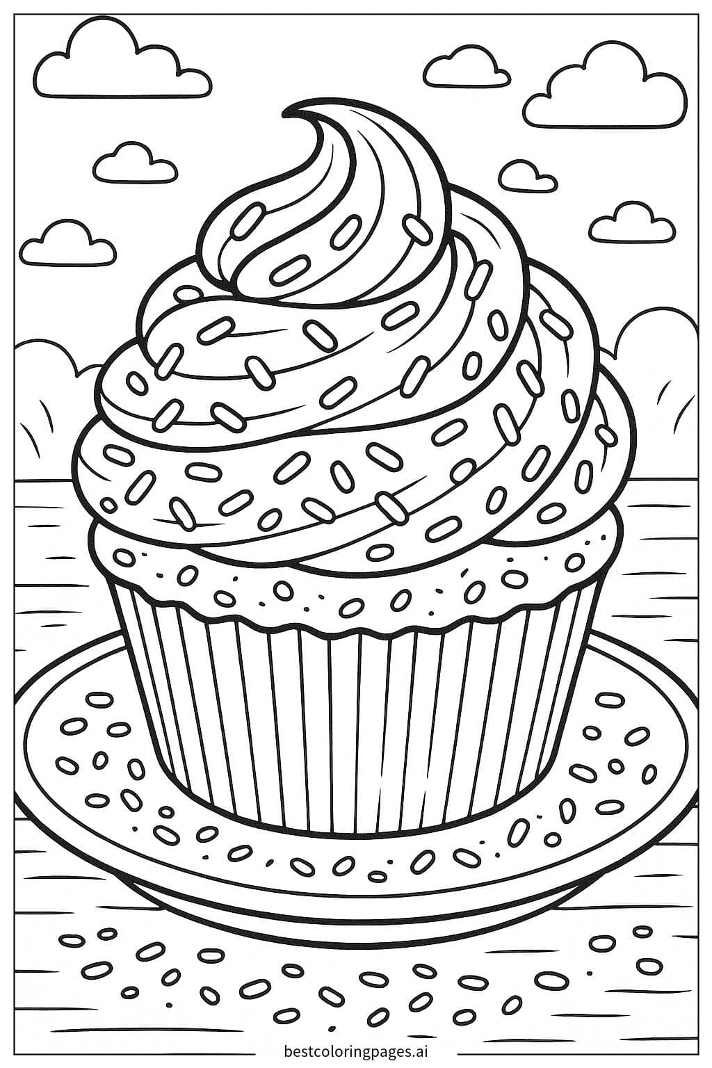 Cupcake Delight with Sprinkles Coloring Page - Free Printable ...