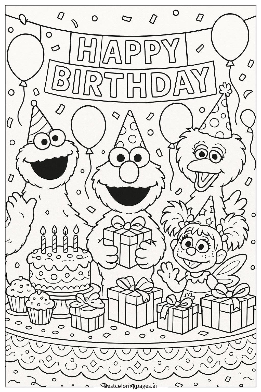 sesame street coloring pages birthday printable