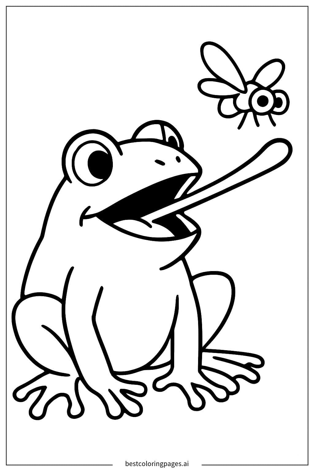 Frog Catching a Fly Coloring Page - Free Printable | BestColoringPages AI