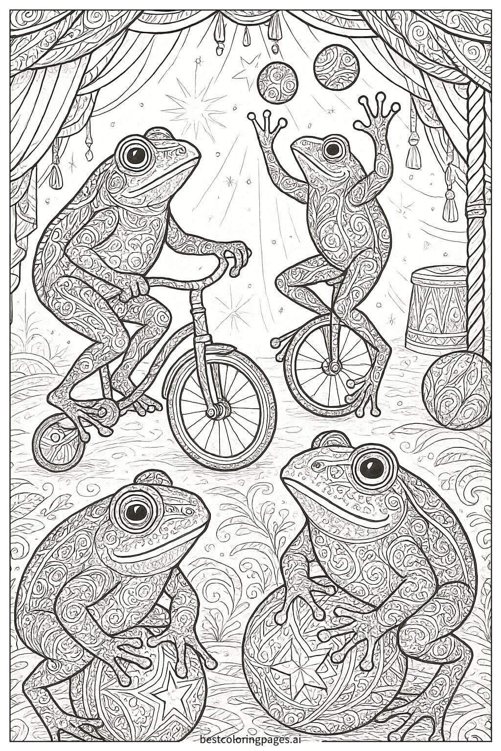 Frogs in a Circus Spectacle Coloring Page - Free Printable ...