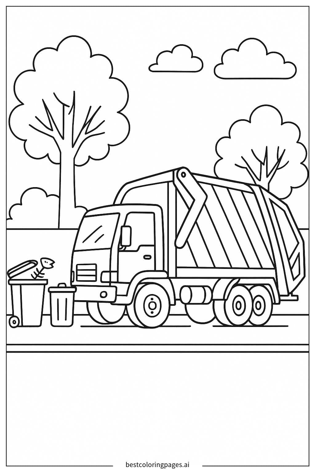 Garbage Truck Collecting Trash Coloring Page - Free Printable ...