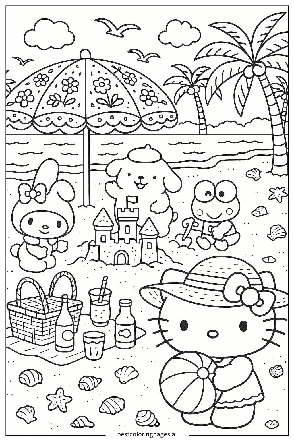 hello kitty friends coloring sheet
