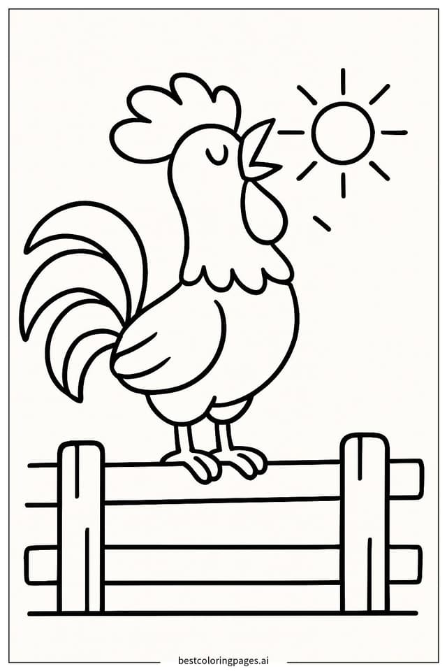 Rooster Crowing at Sunrise Coloring Page - Free Printable ...