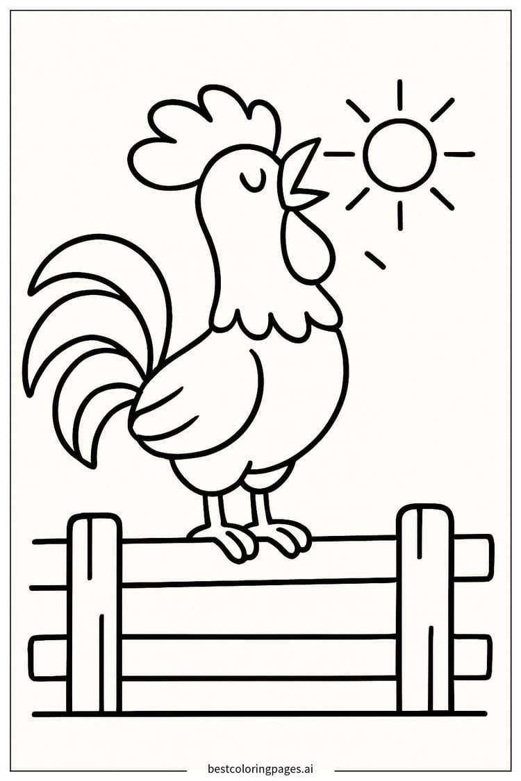 Rooster Crowing at Sunrise Coloring Page - Free Printable ...