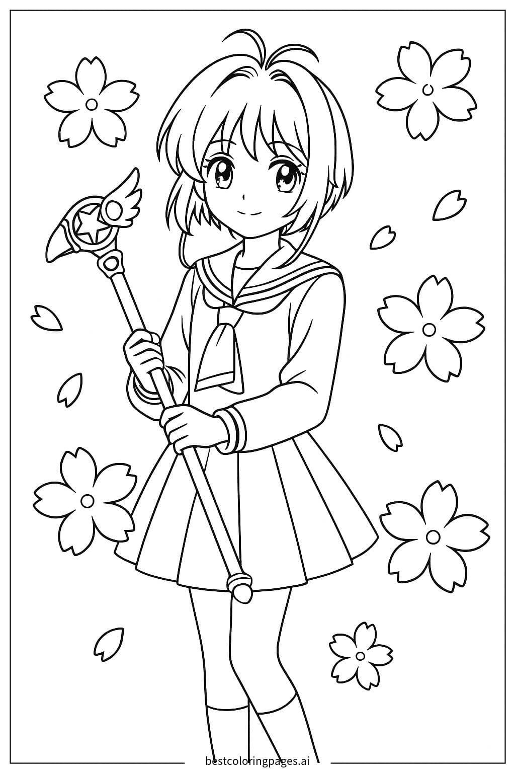 Sakura with Cherry Blossoms Coloring Page - Free Printable ...