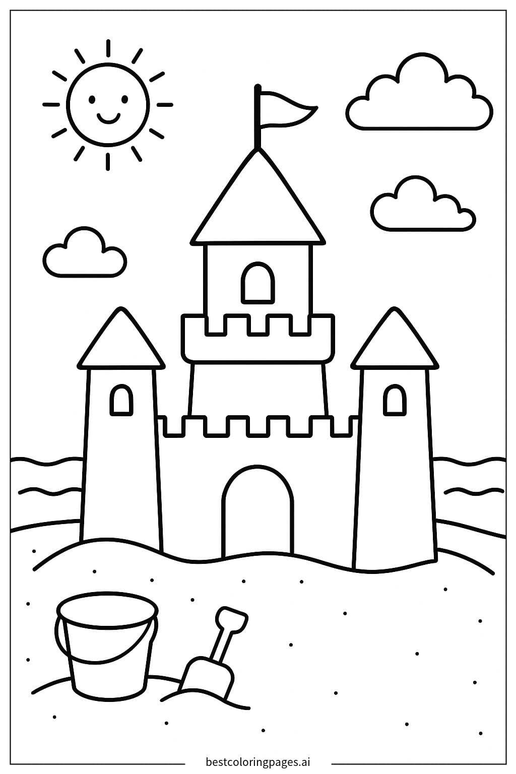 Sandcastle on the Sunny Beach Coloring Page - Free Printable ...