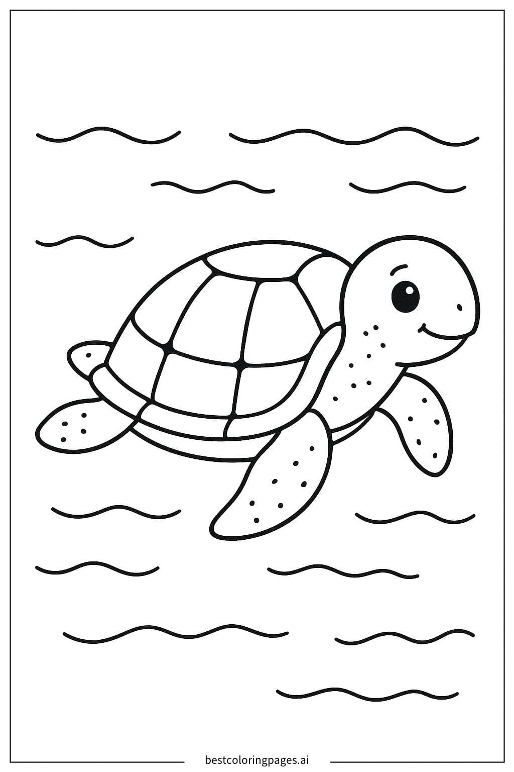 Lonely Sea Turtle Swimming in the Ocean Coloring Page - Free Printable ...