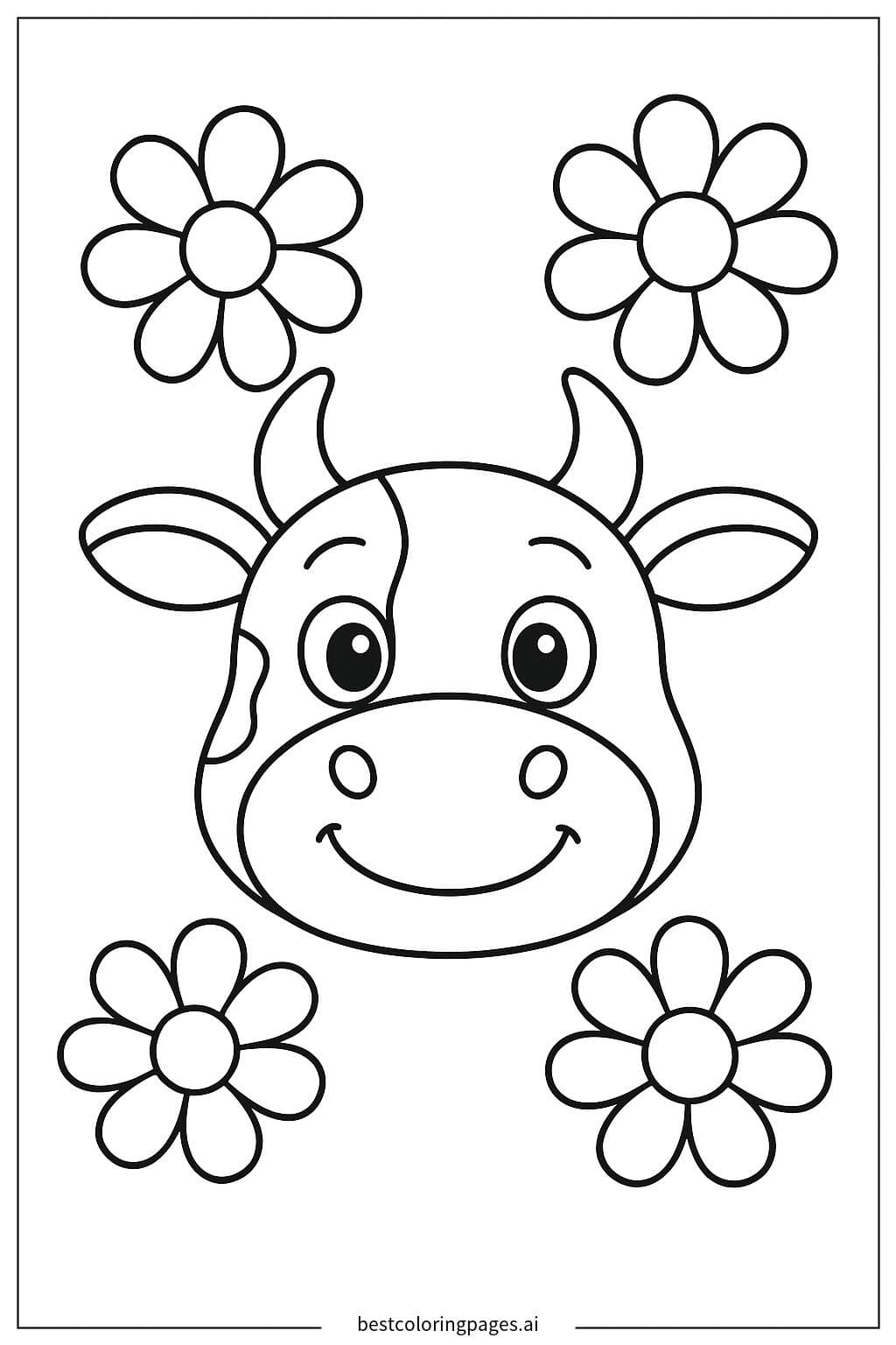 Smiling Cow Face Coloring Page - Free Printable | BestColoringPages AI
