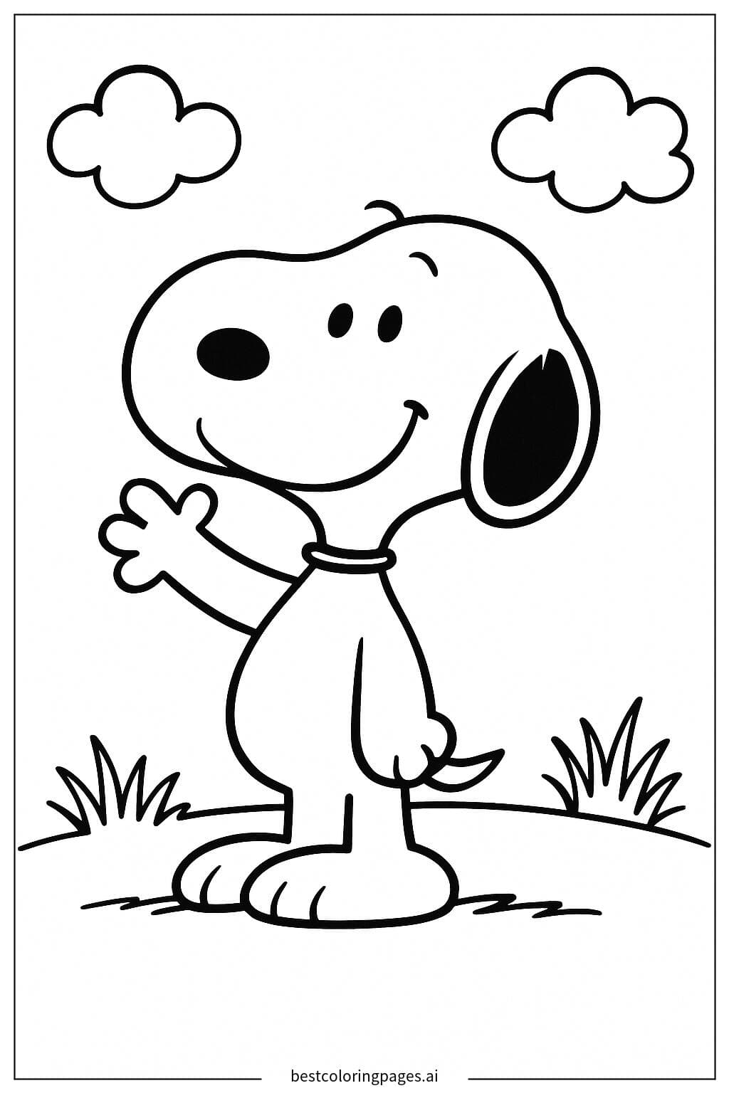 Snoopy Waving Coloring Page - Free Printable | BestColoringPages AI
