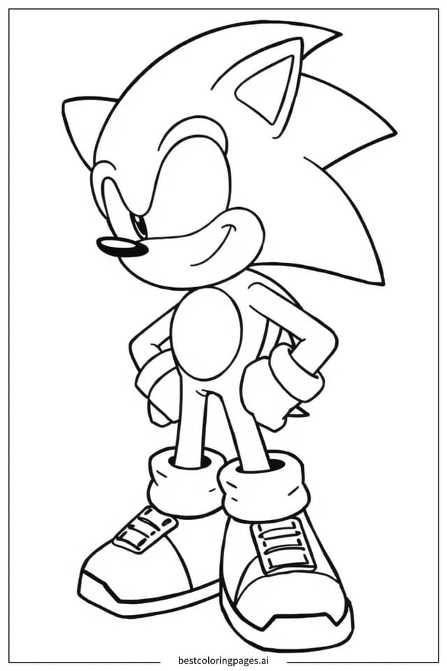 Sonic Standing and Smiling Coloring Page Coloring Page - Free Printable ...