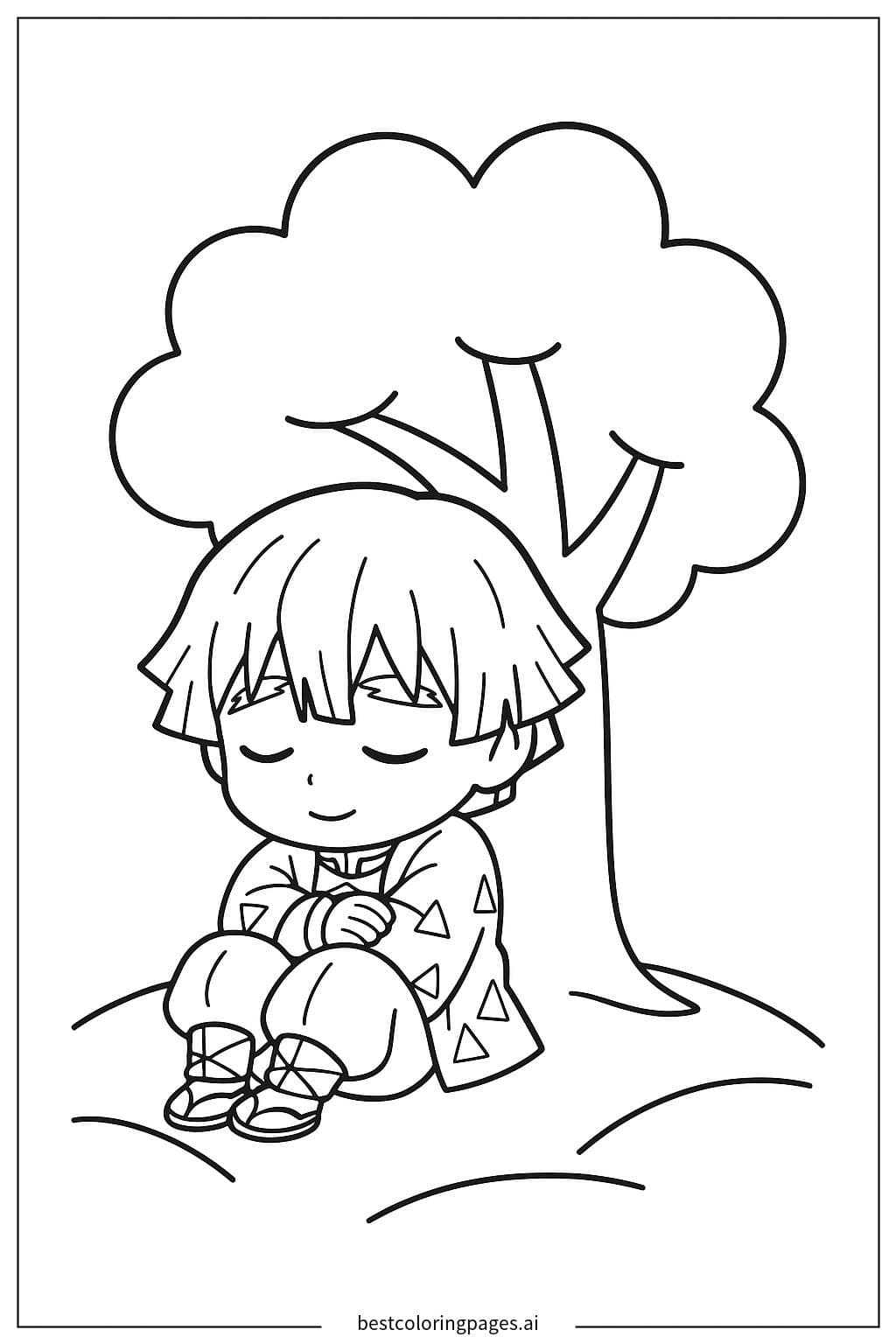Zenitsu Taking a Nap Coloring Page - Free Printable | BestColoringPages AI
