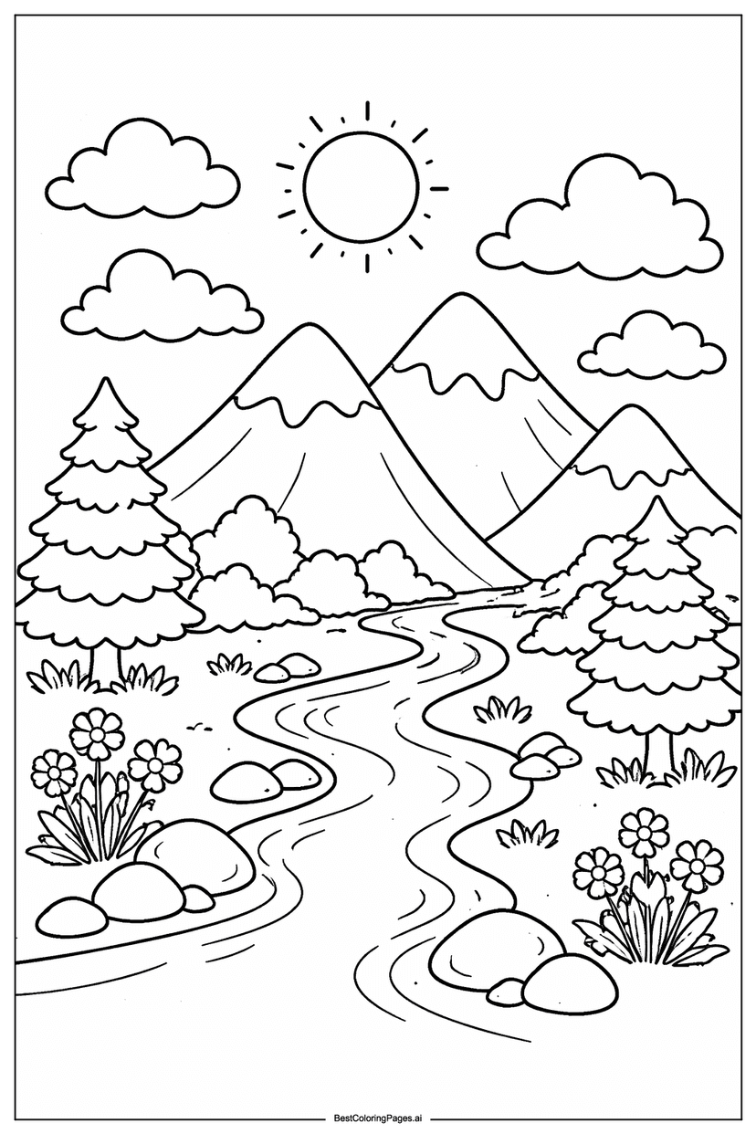 Abstract nature scene Coloring Page - Free Printable | BestColoringPages AI
