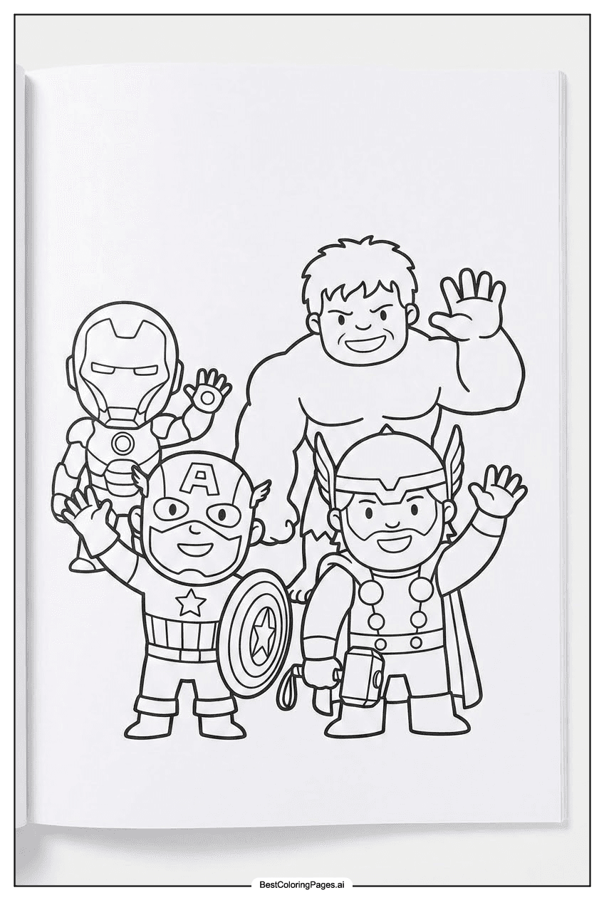 Avengers waving hands Coloring Page - Free Printable | BestColoringPages AI