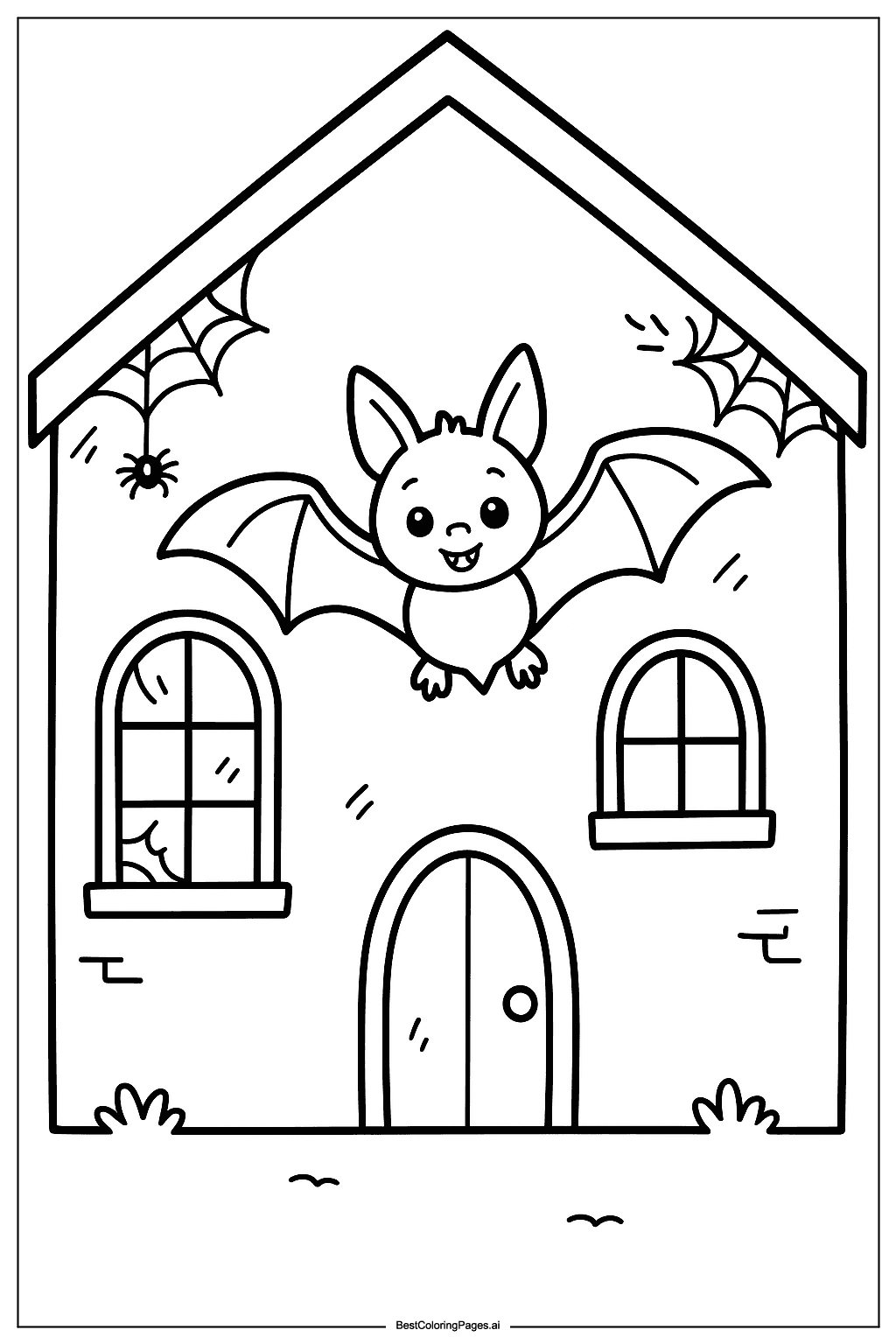Bat in haunted house Coloring Page - Free Printable | BestColoringPages AI