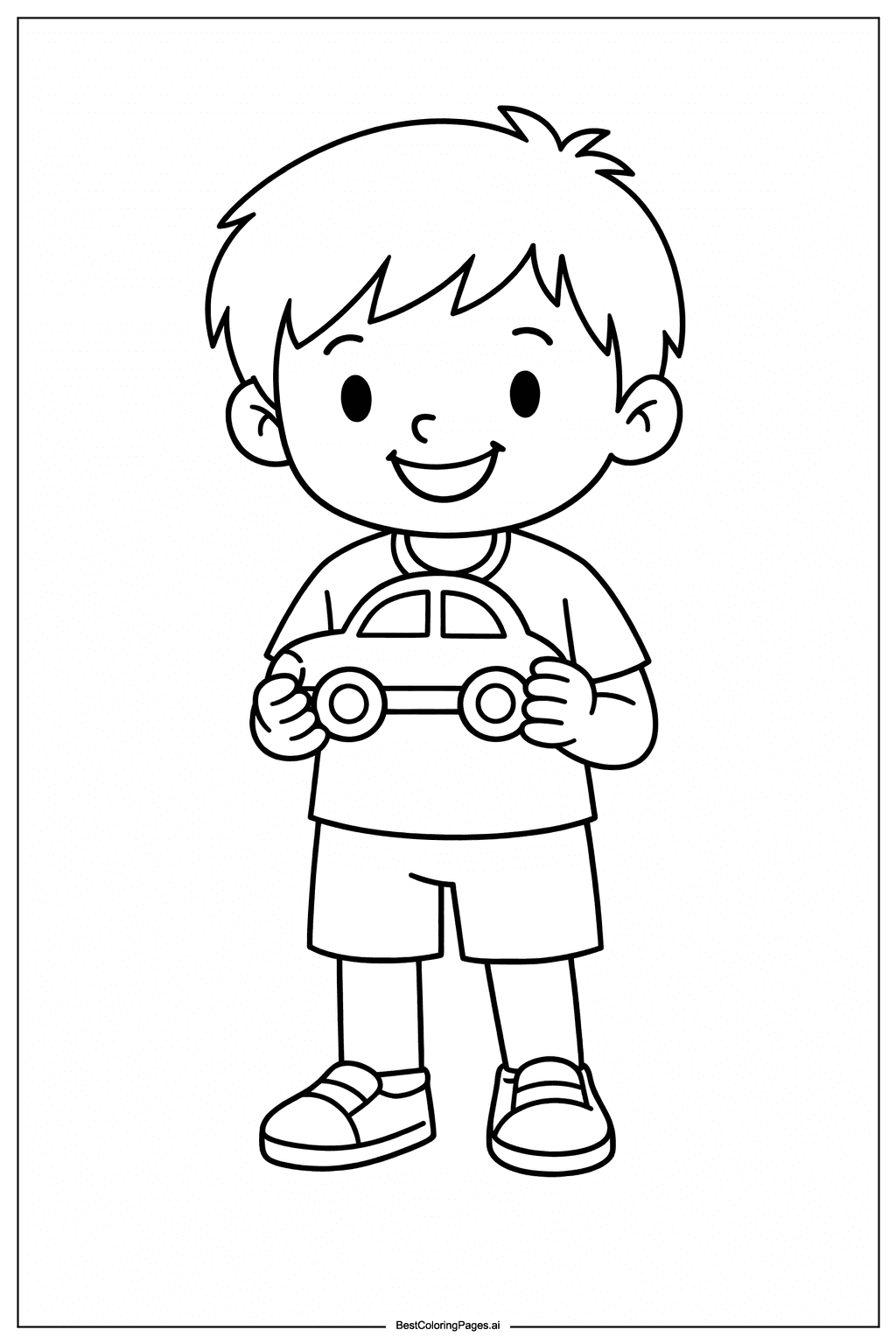 boy holding toy car Coloring Page - Free Printable | BestColoringPages AI