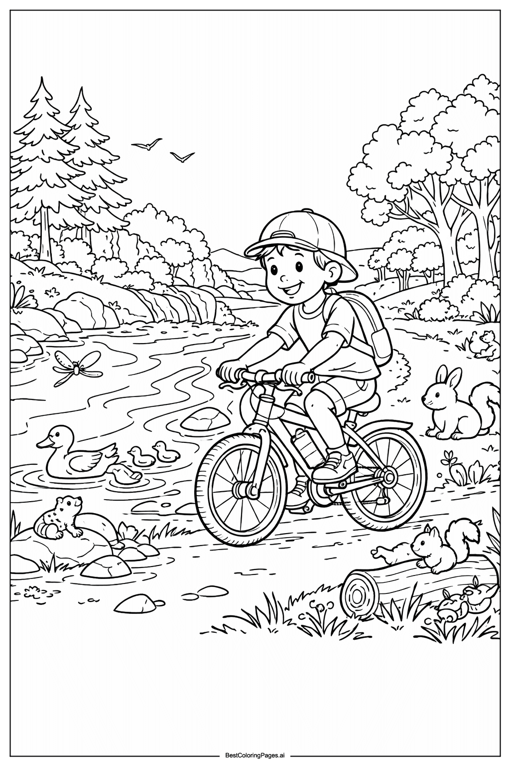 Menino andando de bicicleta perto do rio Desenhos para Colorir - Grátis ...