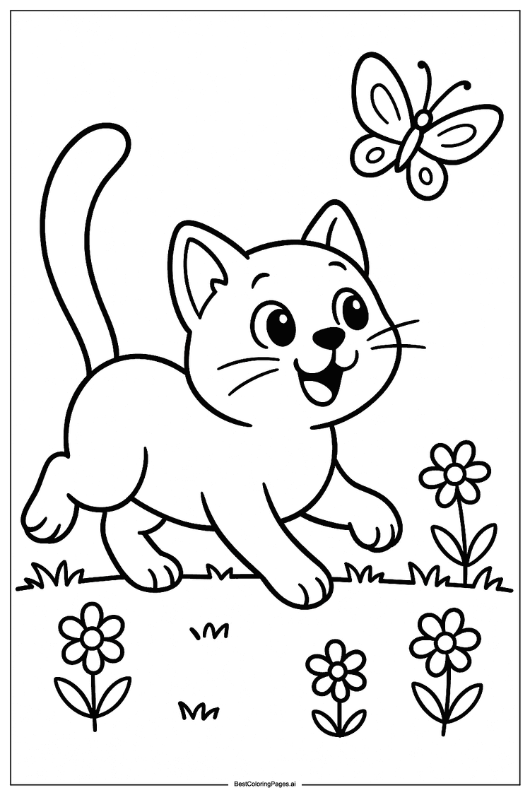 Cat chasing butterfly Coloring Page - Free Printable | BestColoringPages AI