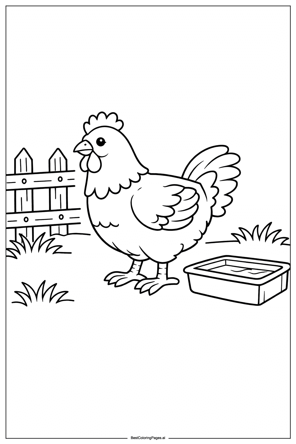 Chicken in farmyard Coloring Page - Free Printable | BestColoringPages AI