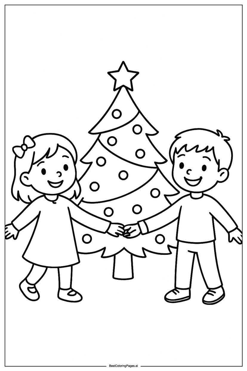 Children around Christmas tree Coloring Page - Free Printable ...
