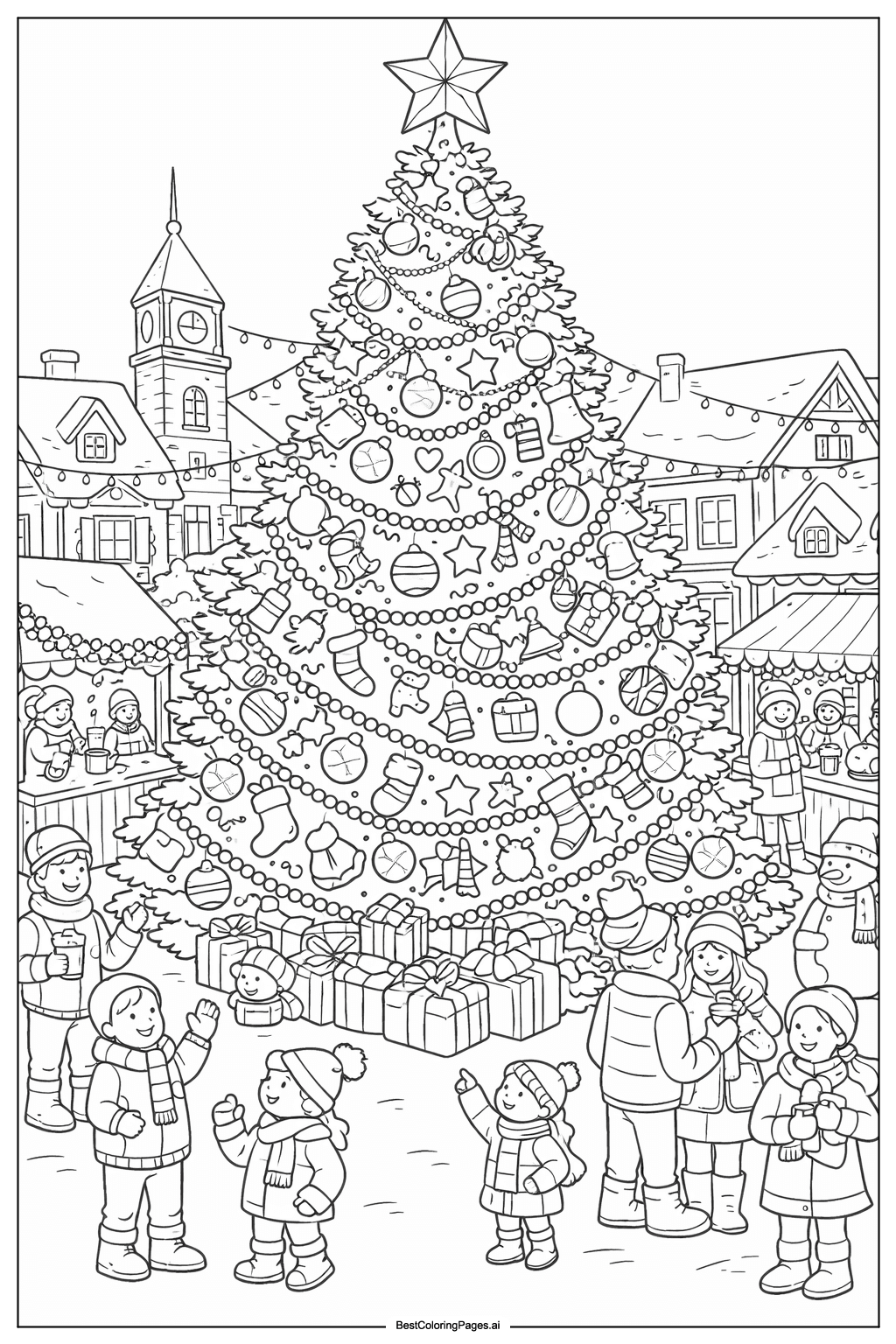 Christmas tree in town square Coloring Page - Free Printable ...