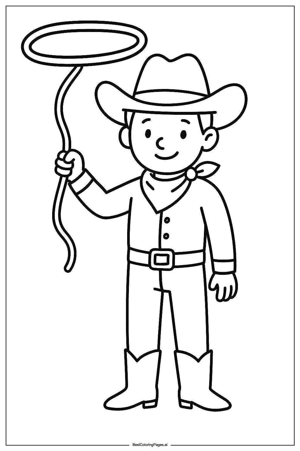 Cowboy holding a lasso Coloring Page - Free Printable ...
