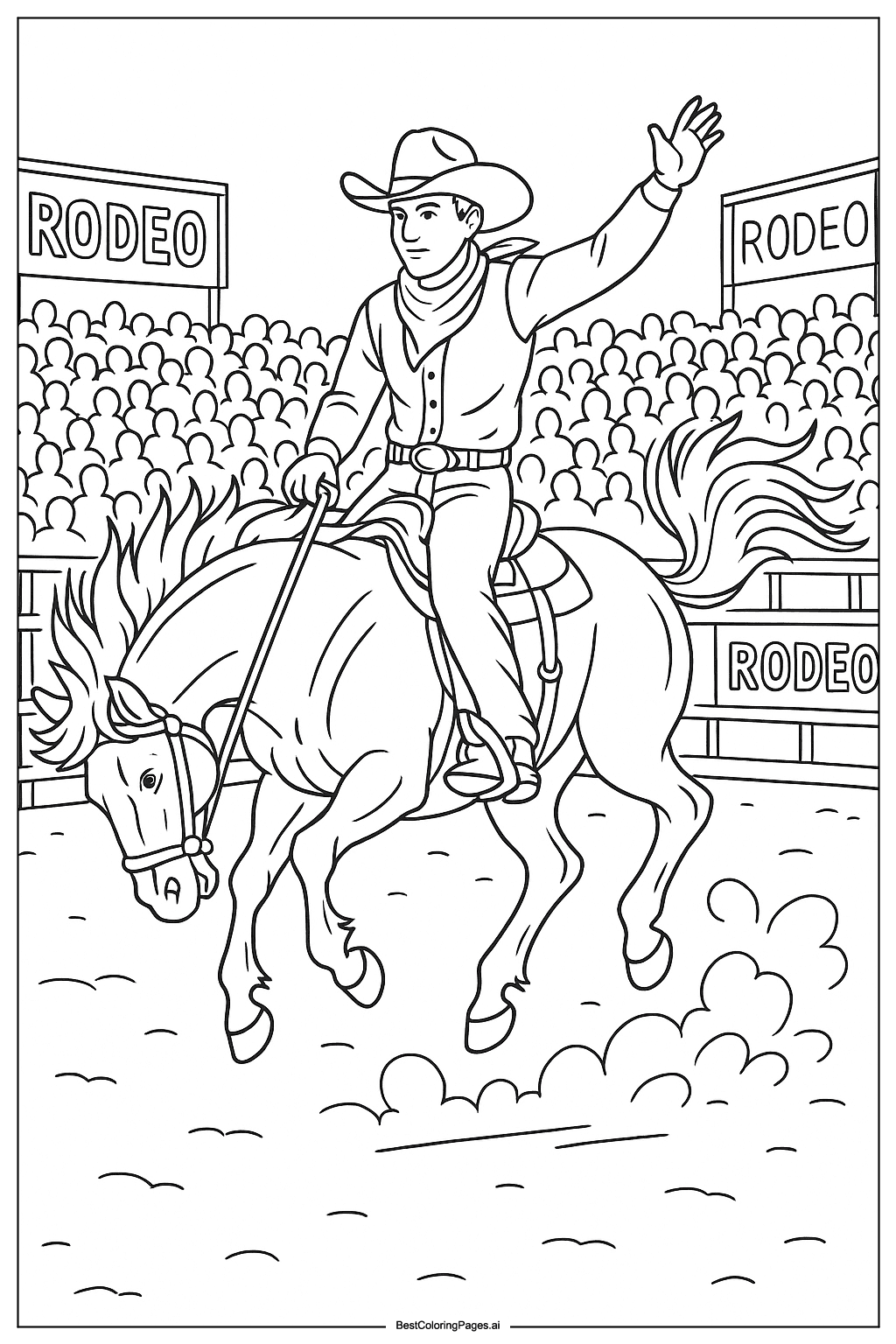 Cowboy in a rodeo arena Coloring Page - Free Printable ...