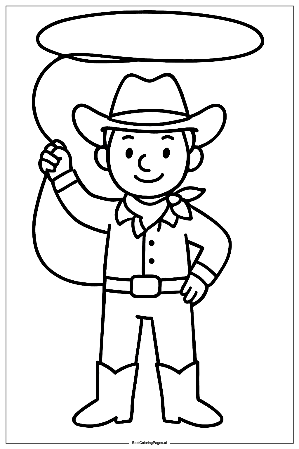 Cowboy with a lasso Coloring Page - Free Printable | BestColoringPages AI