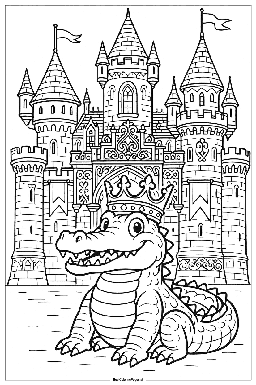 Crocodile in storybook castle Coloring Page - Free Printable ...