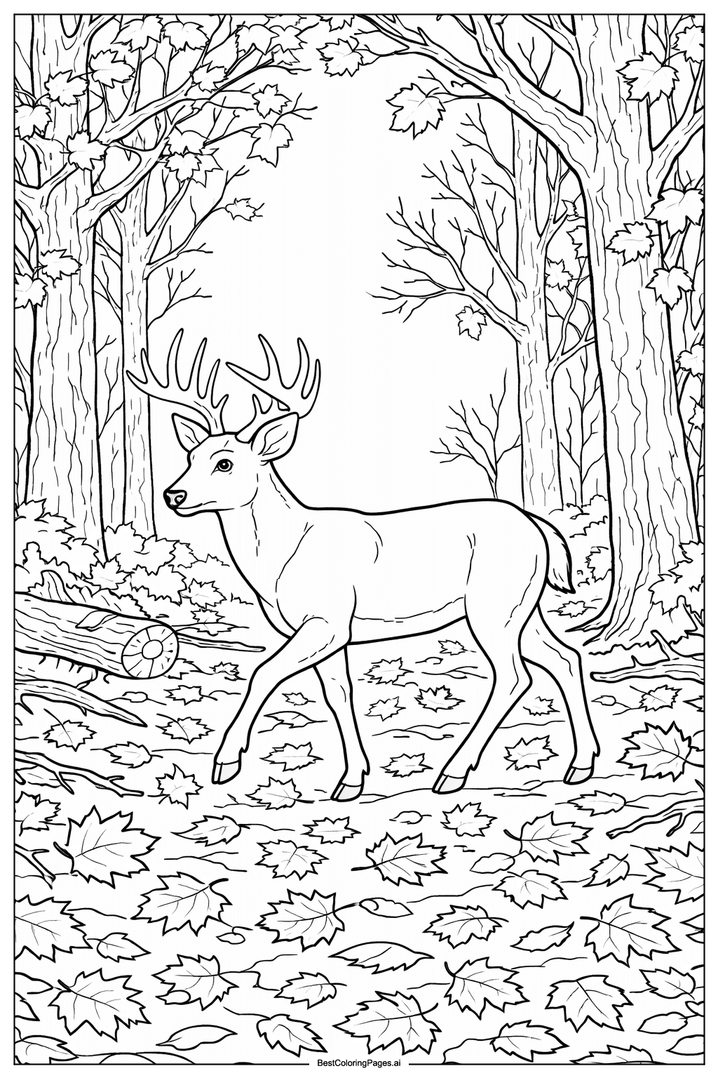 Deer in autumn forest Coloring Page - Free Printable | BestColoringPages AI