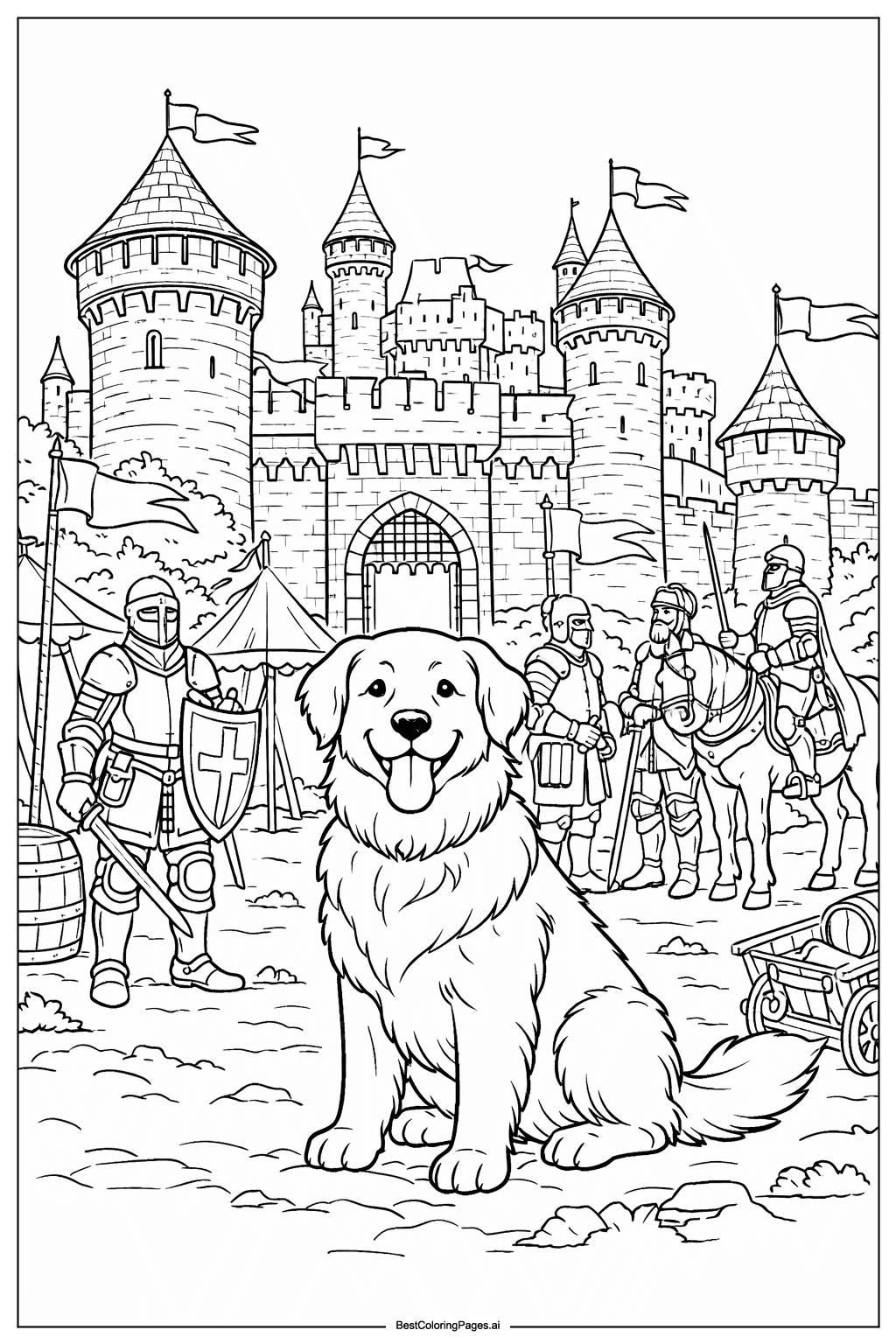 Dog at medieval castle Coloring Page - Free Printable ...