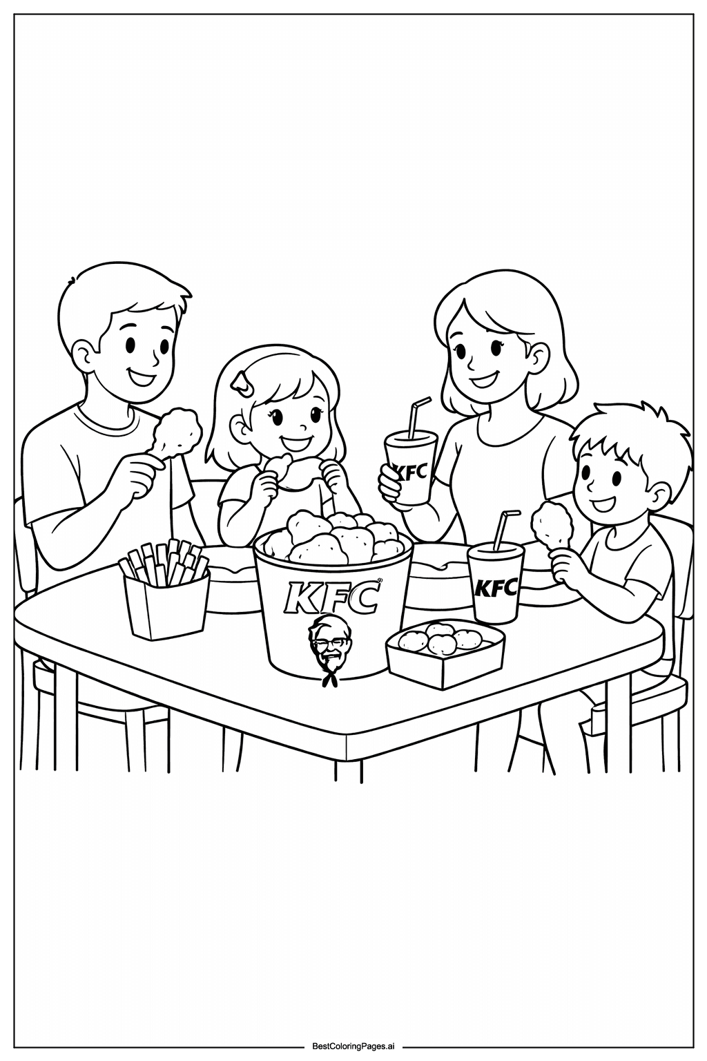 Family eating at KFC Coloring Page - Free Printable | BestColoringPages AI