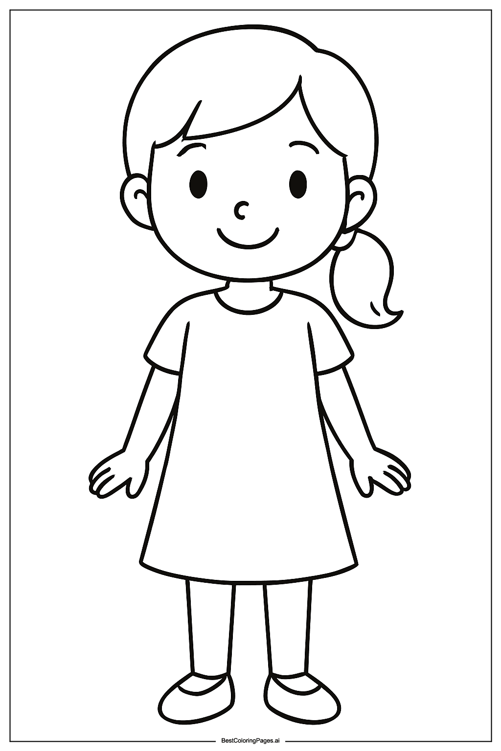 Girl wearing dress Coloring Page - Free Printable | BestColoringPages AI