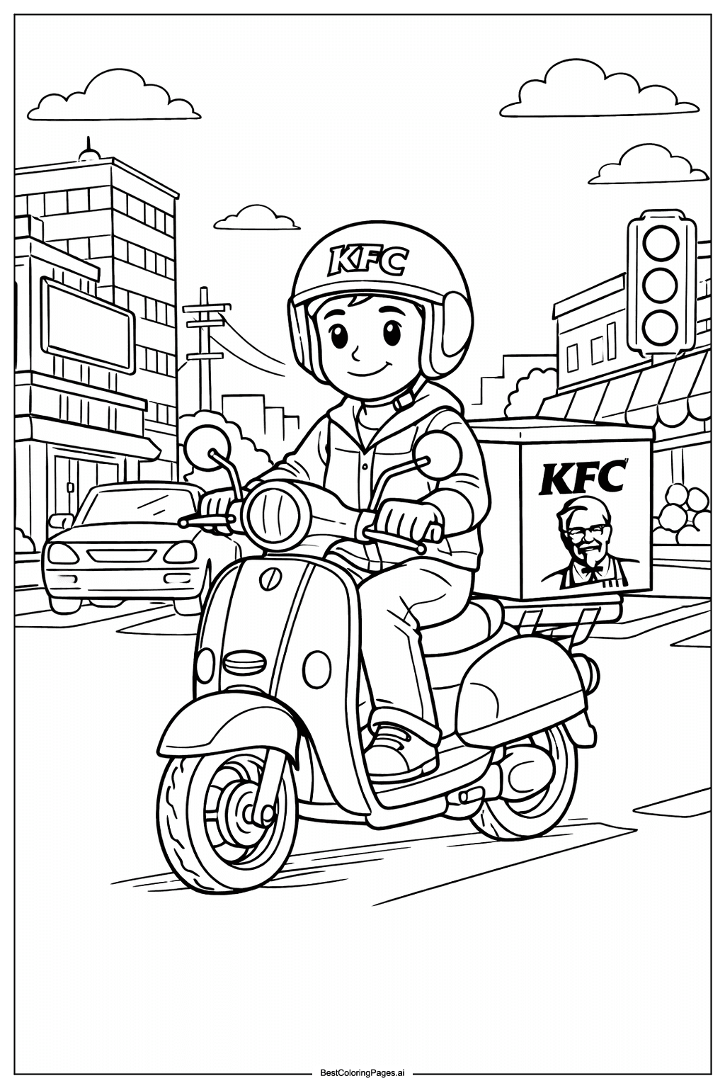 KFC delivery rider Coloring Page - Free Printable | BestColoringPages AI