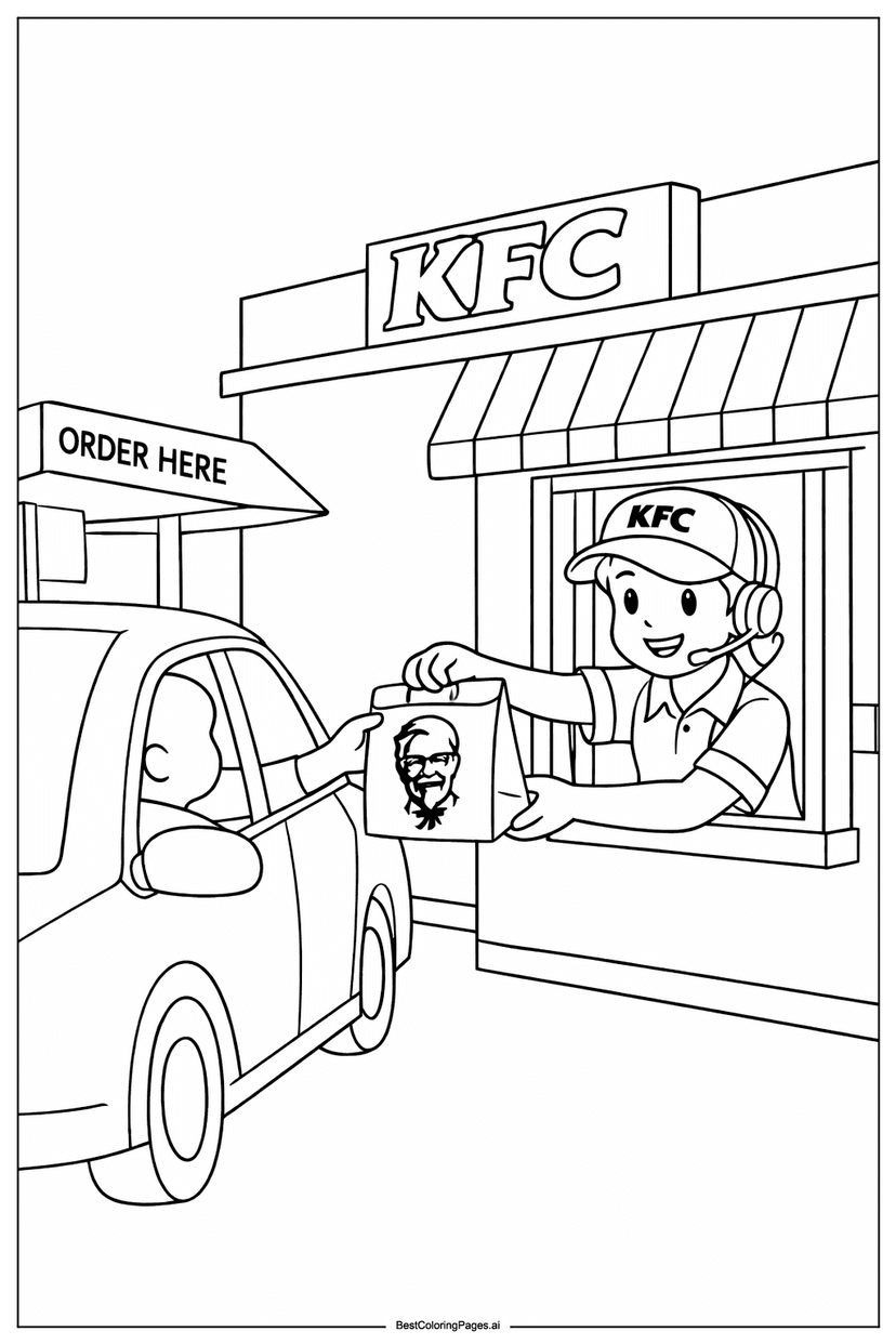KFC drive thru Coloring Page - Free Printable | BestColoringPages AI