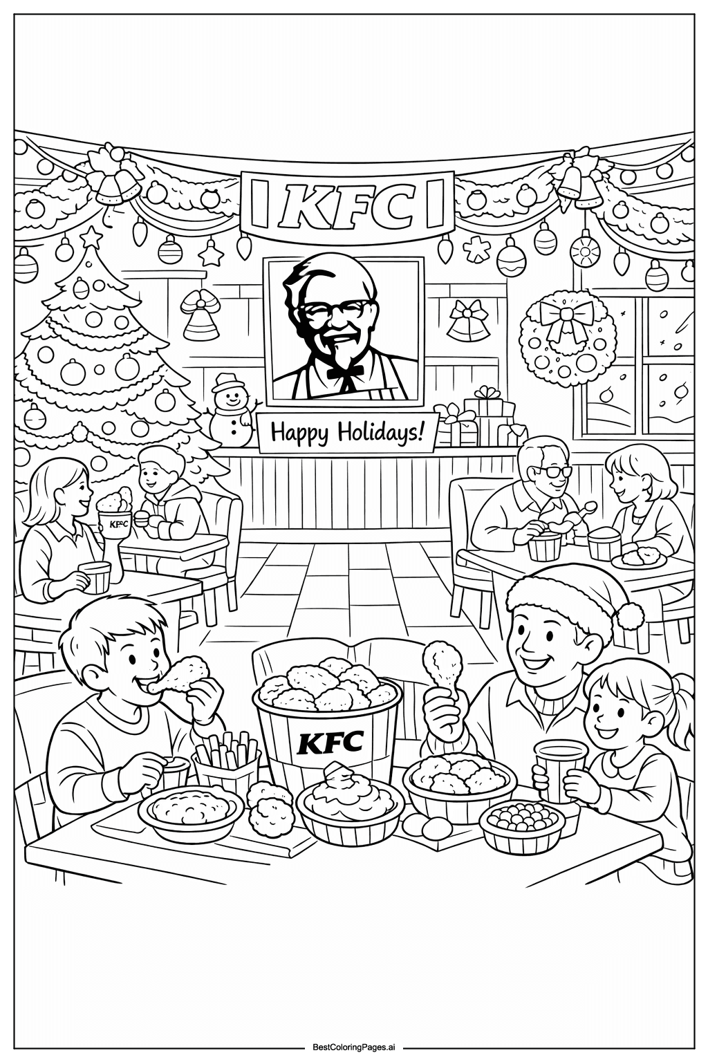 Celebración navideña en KFC Dibujos para Colorear - Gratis Imprimible ...