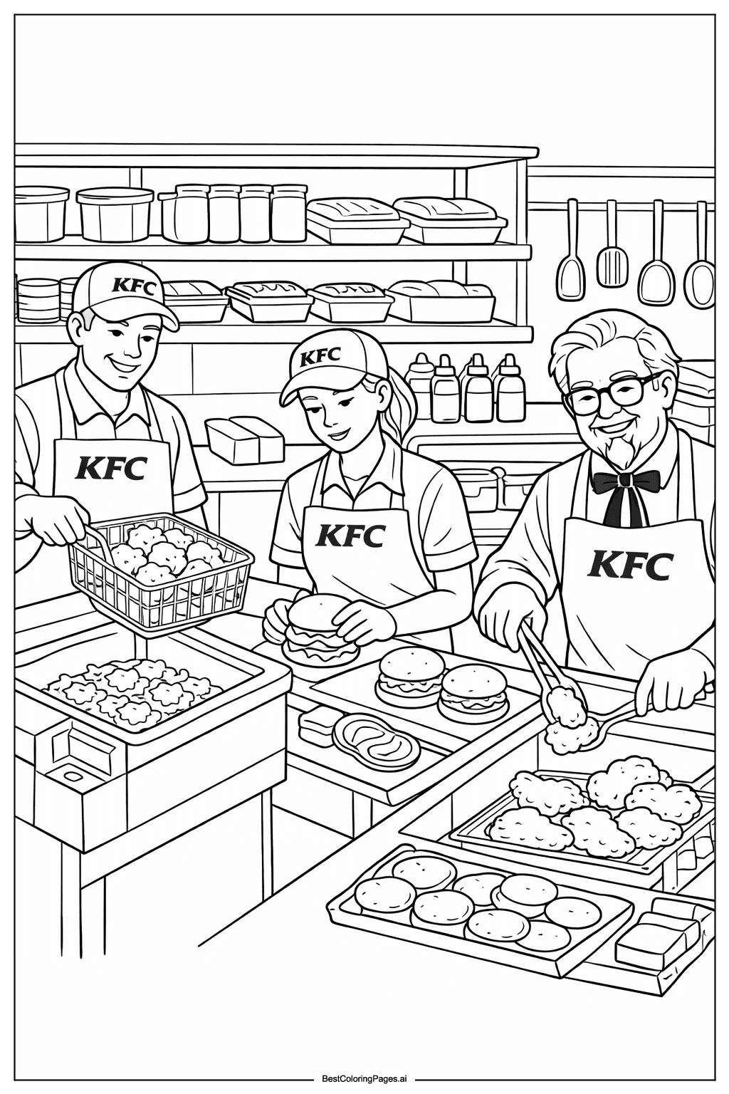KFC kitchen cooking scene Coloring Page - Free Printable ...