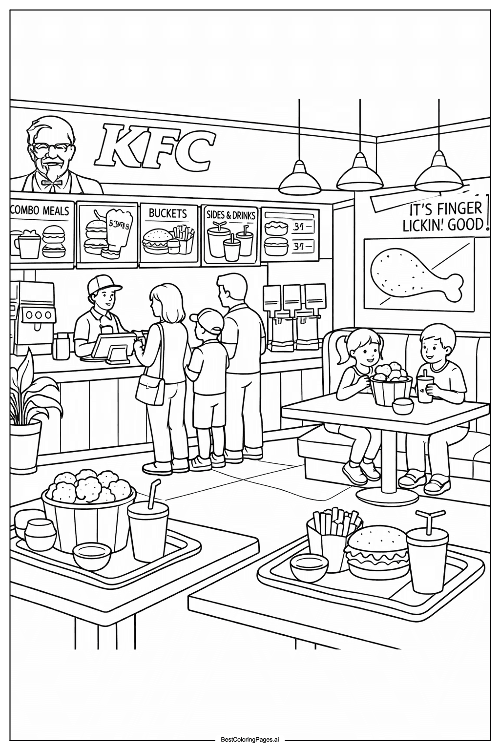KFC restaurant scene Coloring Page - Free Printable | BestColoringPages AI