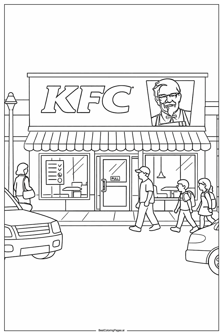 KFC restaurant street view Coloring Page - Free Printable ...