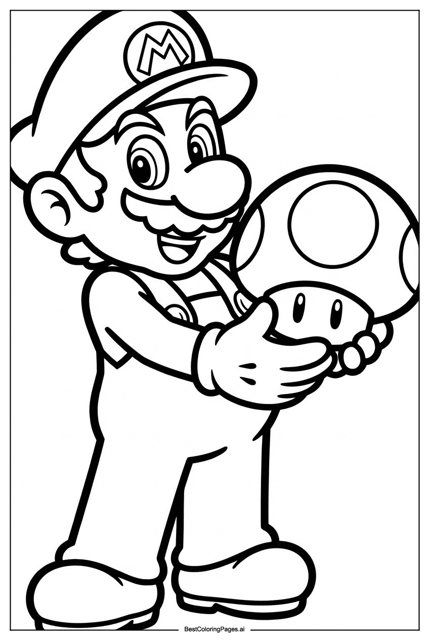 Mario holding a mushroom Coloring Page - Free Printable ...