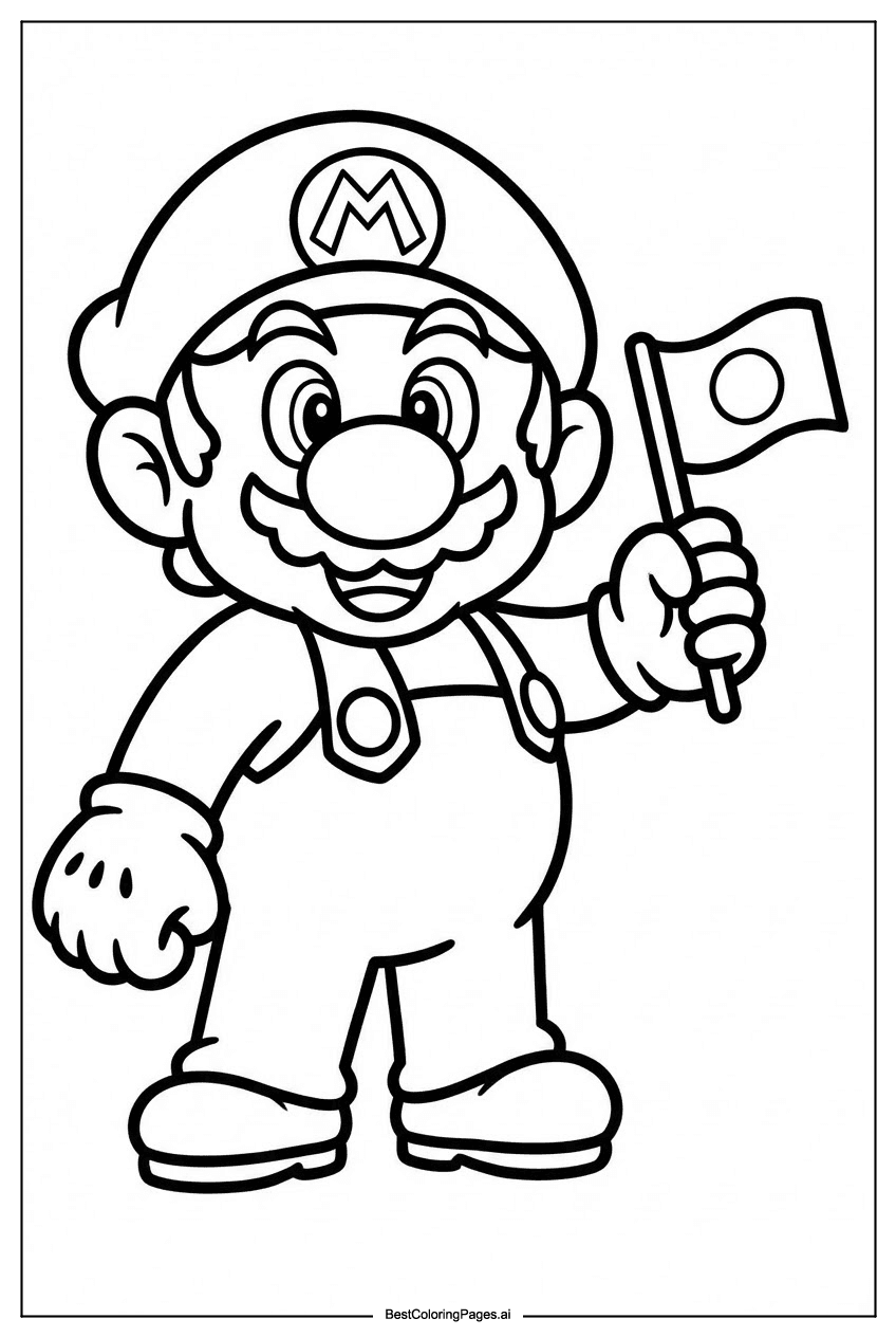 Mario holding flag Coloring Page - Free Printable | BestColoringPages AI