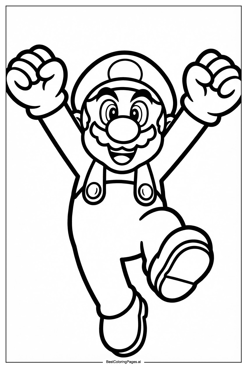 Mario en plein saut Coloriages - Gratuit Imprimable | BestColoringPages AI