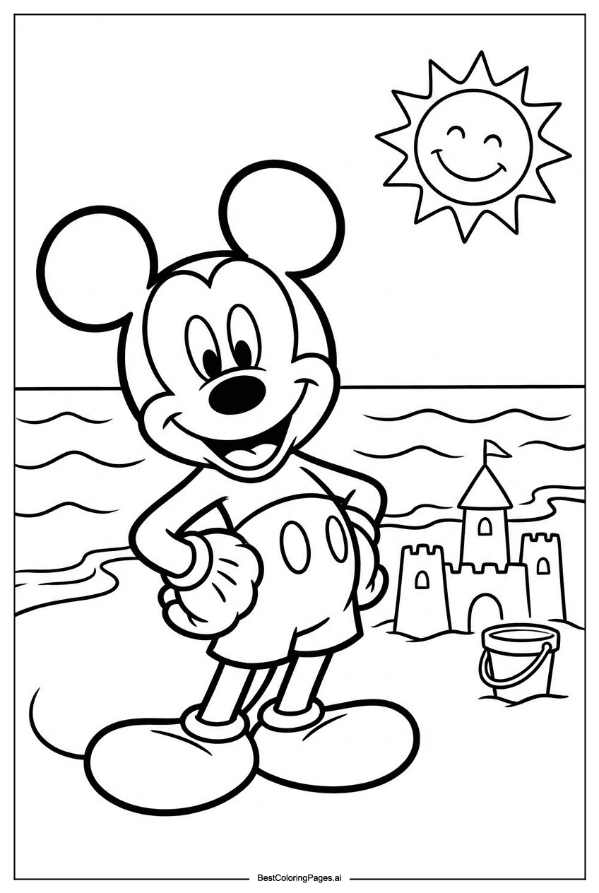 Mickey mouse at beach Coloring Page - Free Printable | BestColoringPages AI