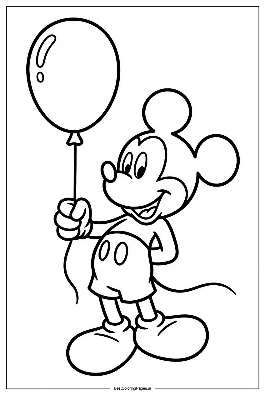 Mickey mouse holding balloon Coloring Page - Free Printable ...