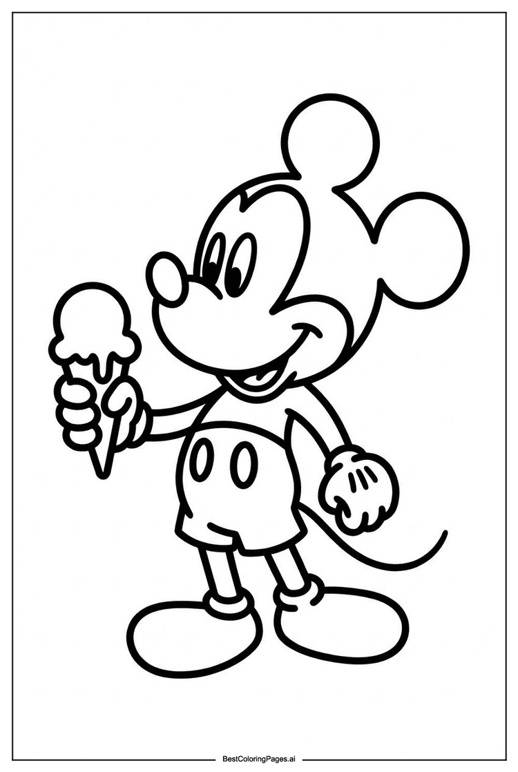 Mickey mouse holding ice cream Coloring Page - Free Printable ...