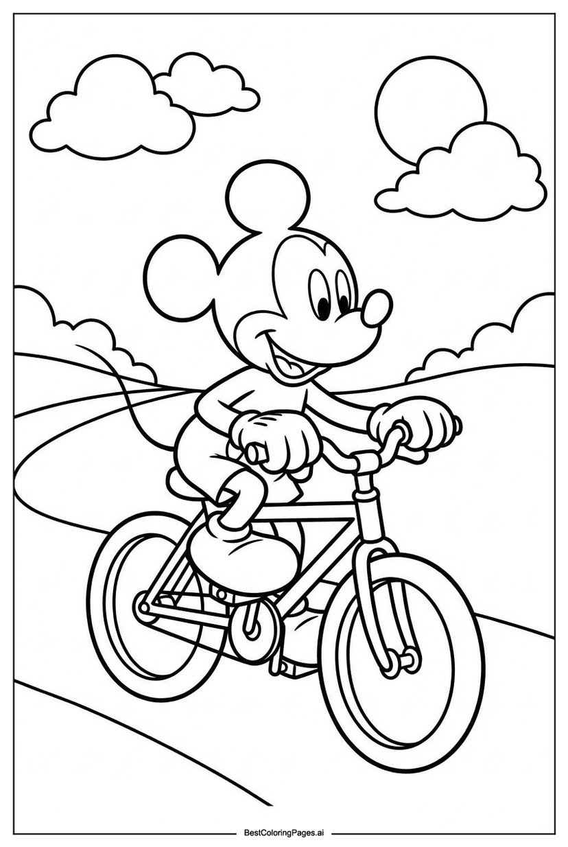 Mickey mouse riding bicycle Coloring Page - Free Printable ...