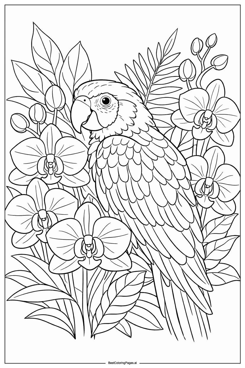 Perroquet au milieu des orchidées Coloriages - Gratuit Imprimable ...